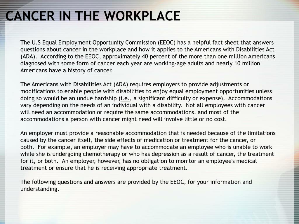 PPT - Cancer in the Workplace: EEOC Accommodation Guidelines PowerPoint ...