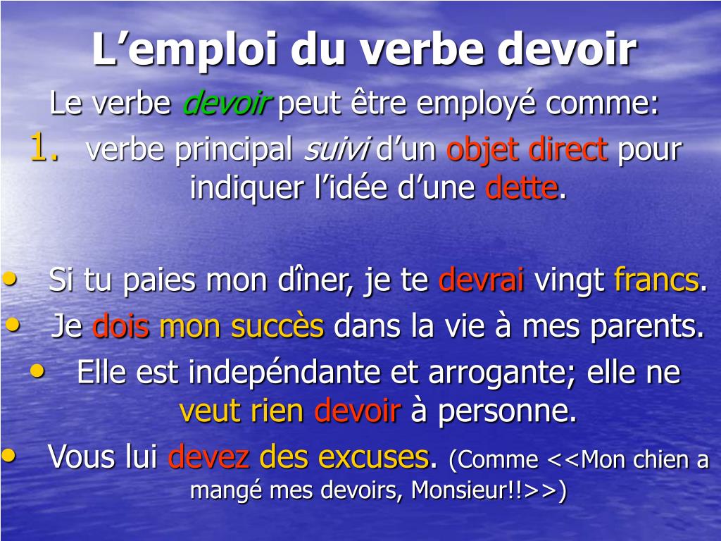 PPT - L’emploi du verbe devoir PowerPoint Presentation, free download - ID:4550960