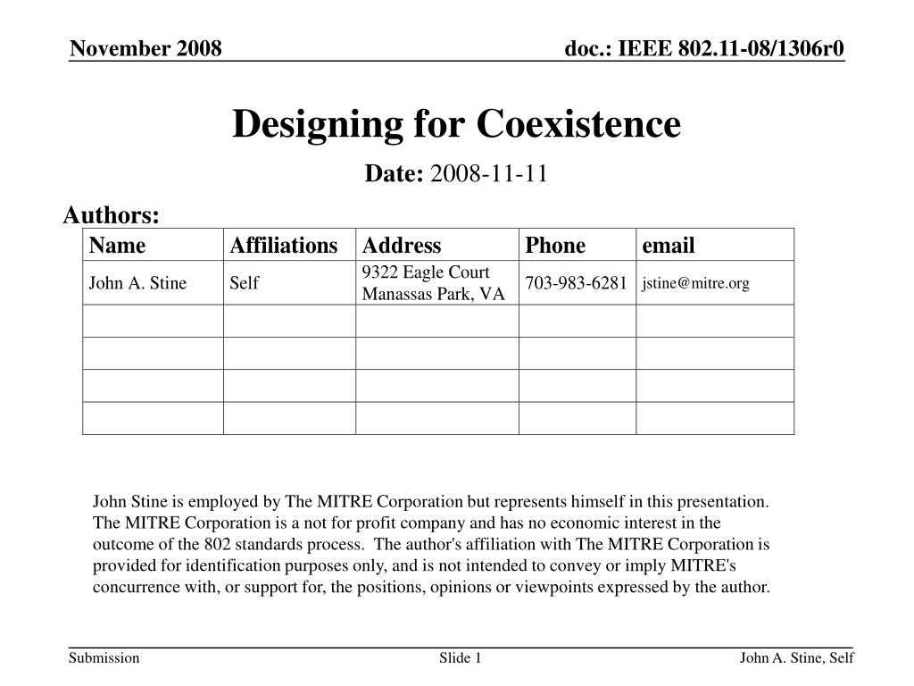 PPT - Designing for Coexistence in Spectrum Sharing: A Taxonomy ...