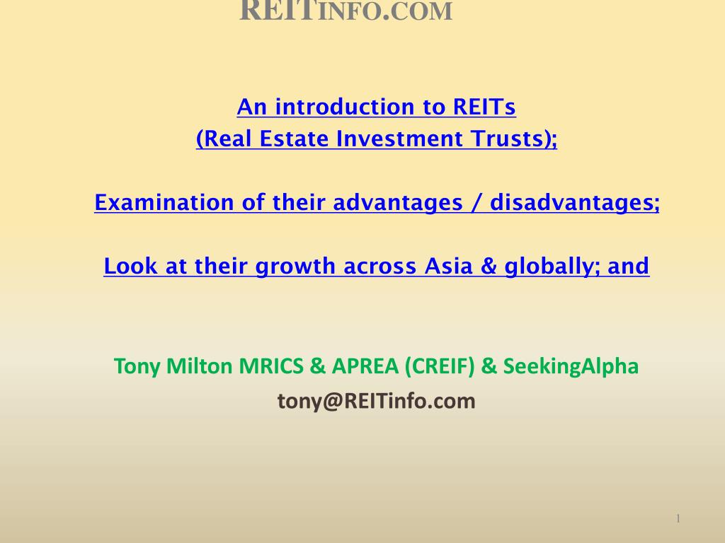 PPT - An introduction to REITs (Real Estate Investment Trusts ...
