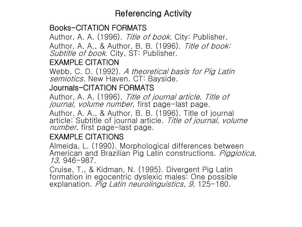 PPT - Referencing Activity PowerPoint Presentation, free download - ID ...
