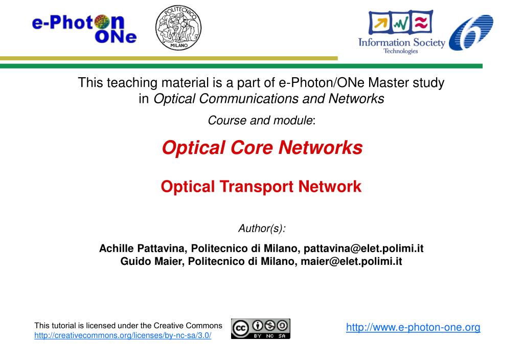PPT - Optical Core Networks Optical Transport Network PowerPoint ...