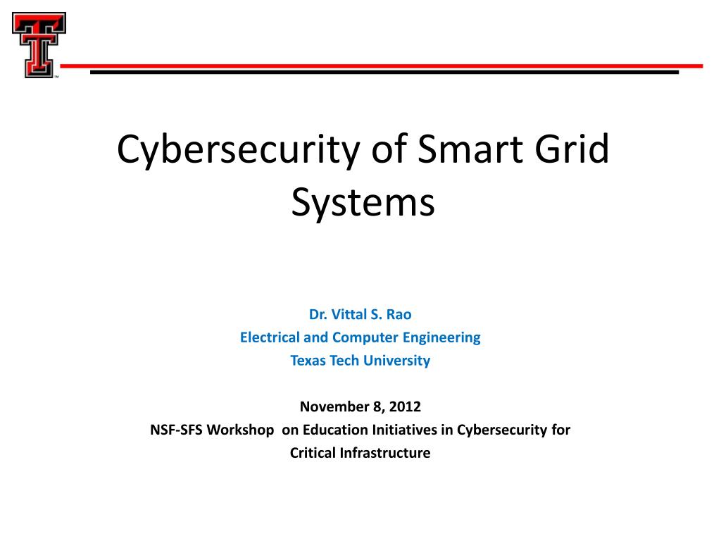 PPT - Cybersecurity of Smart Grid Systems PowerPoint Presentation, free ...