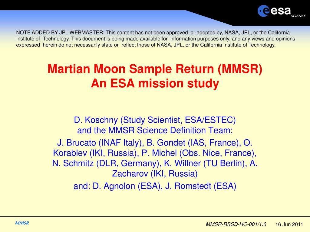 PPT - Martian Moon Sample Return (MMSR) An ESA mission study PowerPoint ...