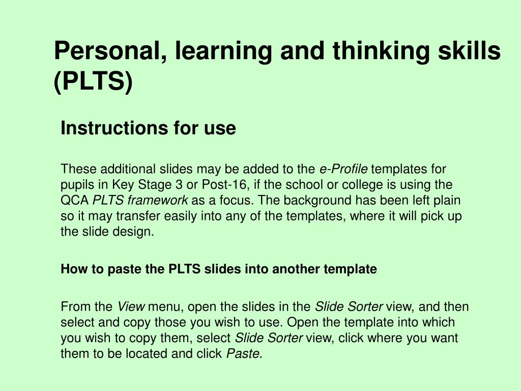 PPT - Personal, learning and thinking skills (PLTS) PowerPoint ...
