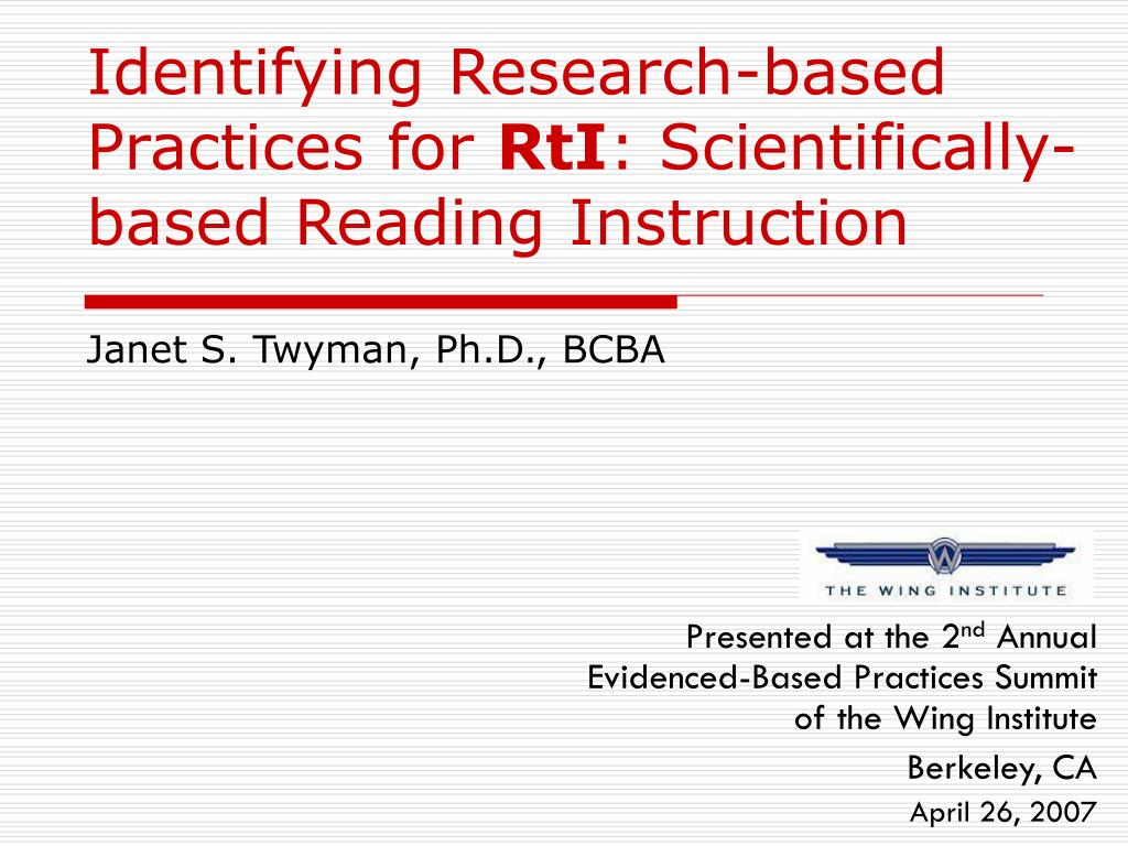 PPT - Identifying Research-based Practices for RtI : Scientifically ...