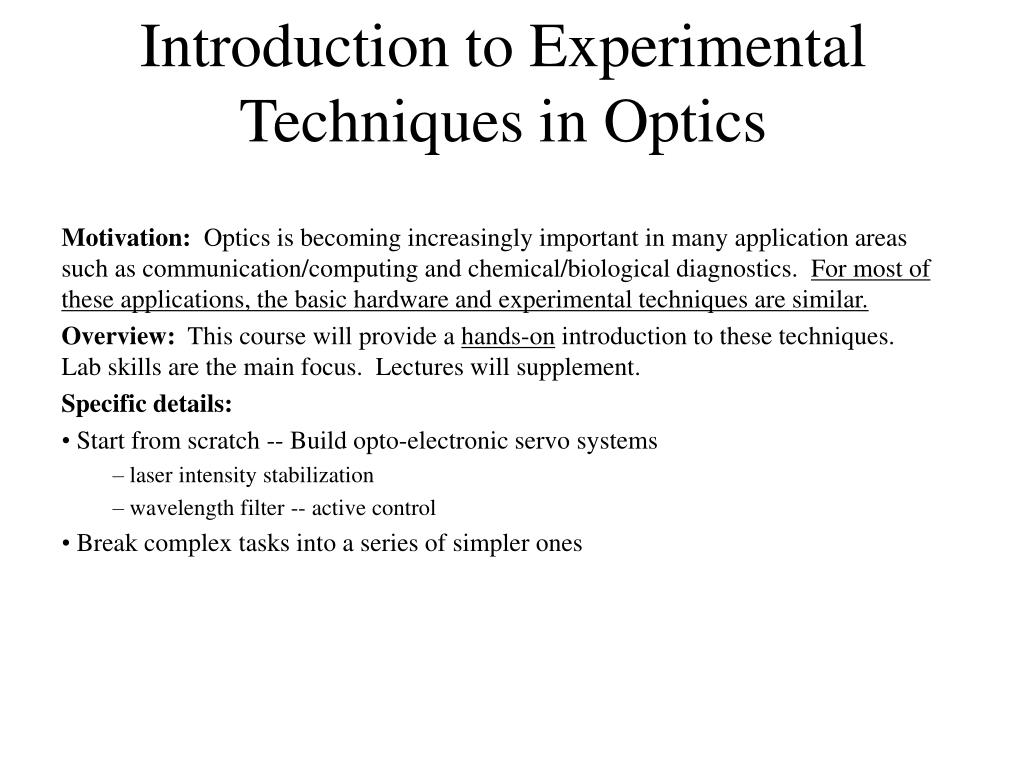 PPT - Introduction to Experimental Techniques in Optics PowerPoint ...