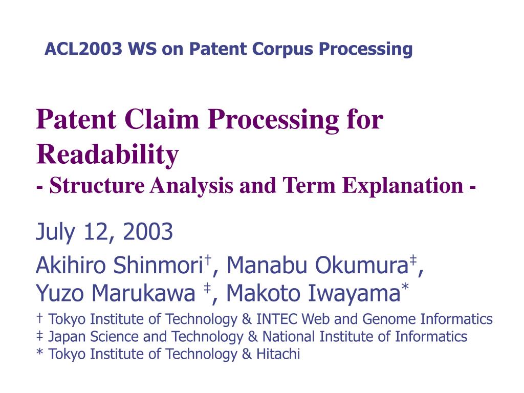 PPT - Patent Claim Processing for Readability - Structure Analysis and ...