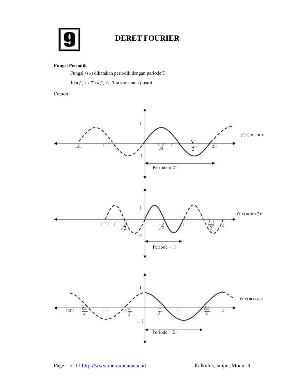 PPT - DERET FOURIER Fungsi Periodik Fungsi f ( x ) dikatakan periodik ...