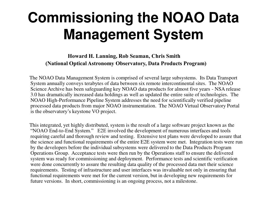 PPT - Commissioning the NOAO Data Management System PowerPoint ...