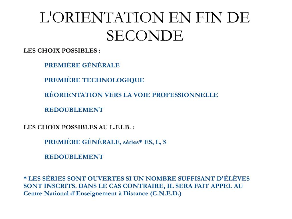 PPT - L'ORIENTATION EN FIN DE SECONDE PowerPoint Presentation, free download - ID:4702567