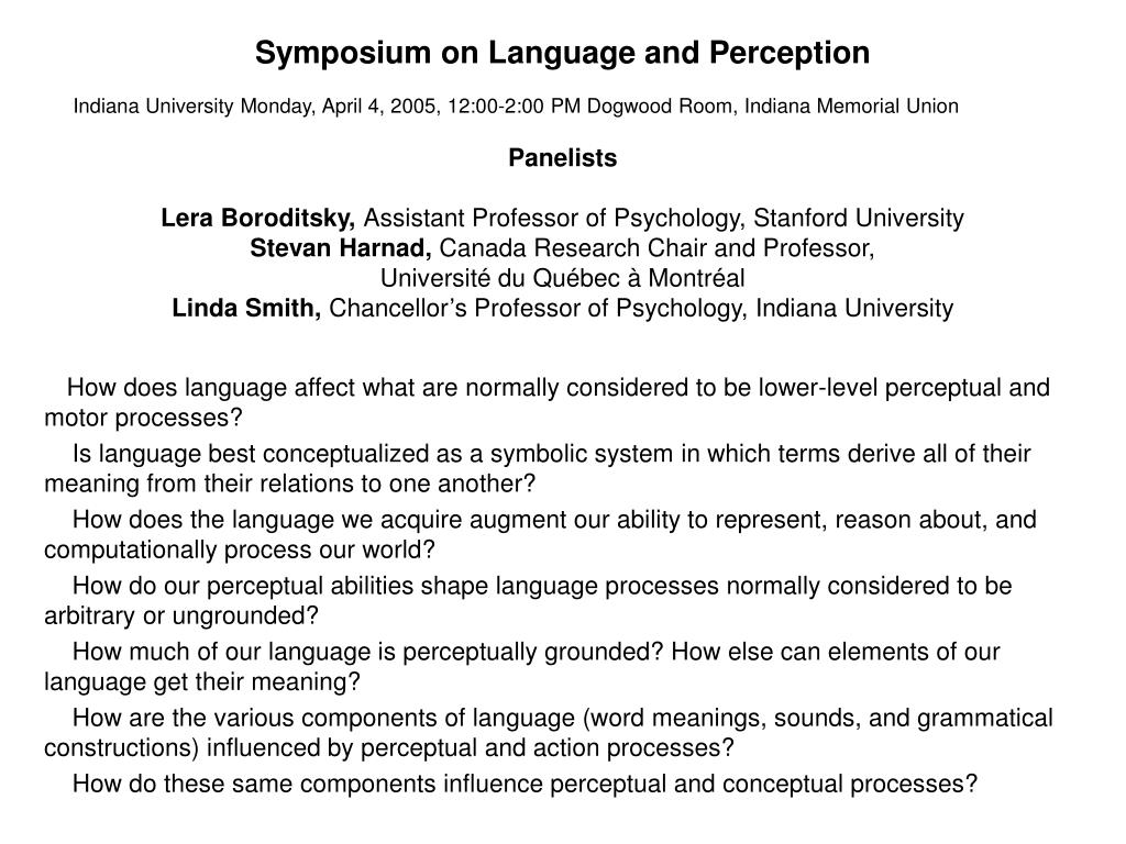 PPT - Symposium on Language and Perception PowerPoint Presentation ...