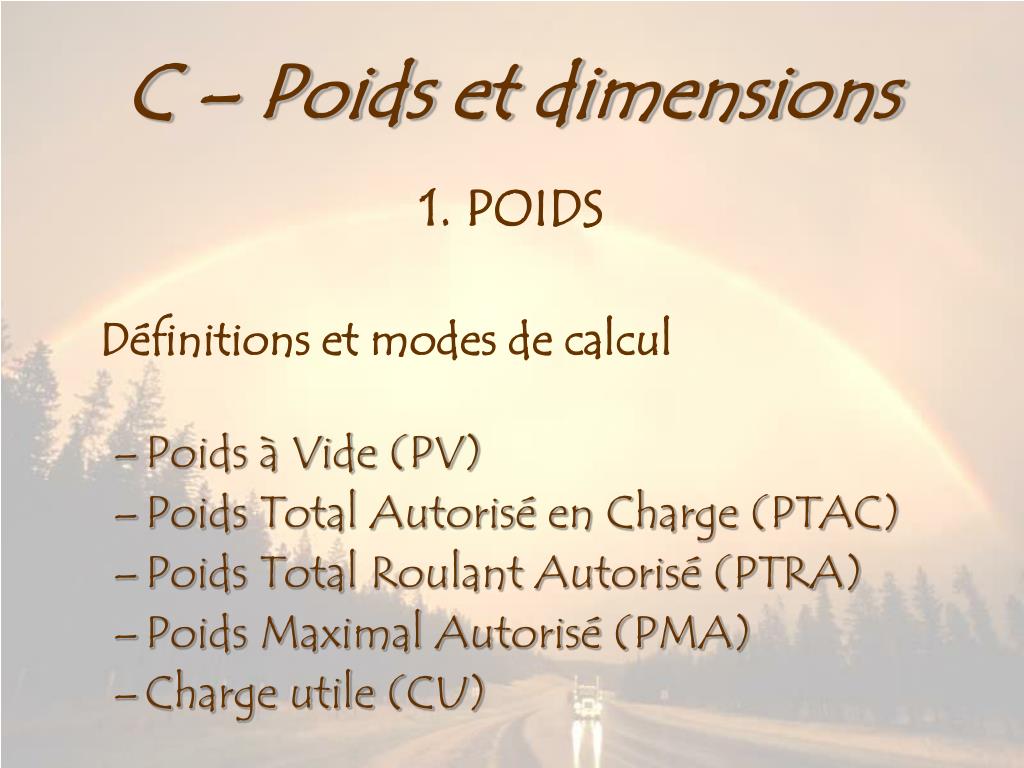 PPT - C – Poids et dimensions PowerPoint Presentation, free download ...