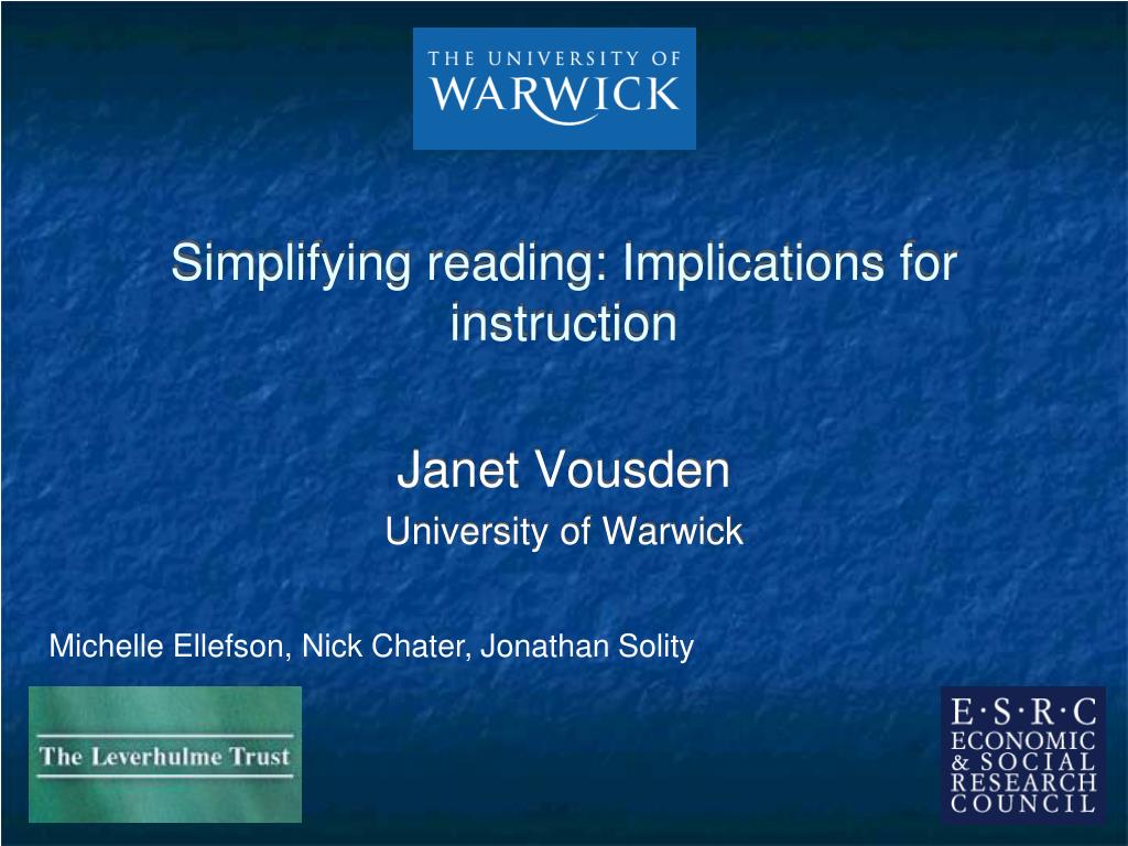 PPT - Simplifying reading: Implications for instruction PowerPoint ...