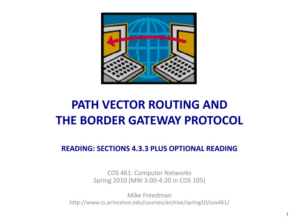 PPT - PATH VECTOR ROUTING AND THE BORDER GATEWAY PROTOCOL READING: SECTIONS 4.3.3 PLUS OPTIONAL ...