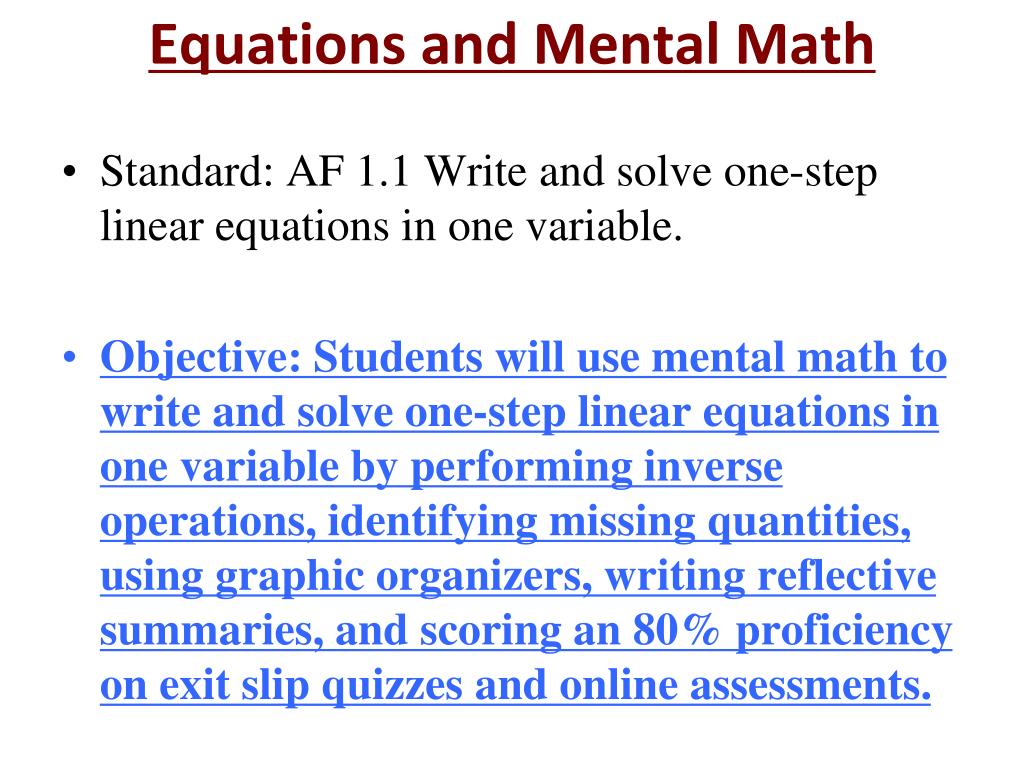 PPT - Equations and Mental Math PowerPoint Presentation, free download ...