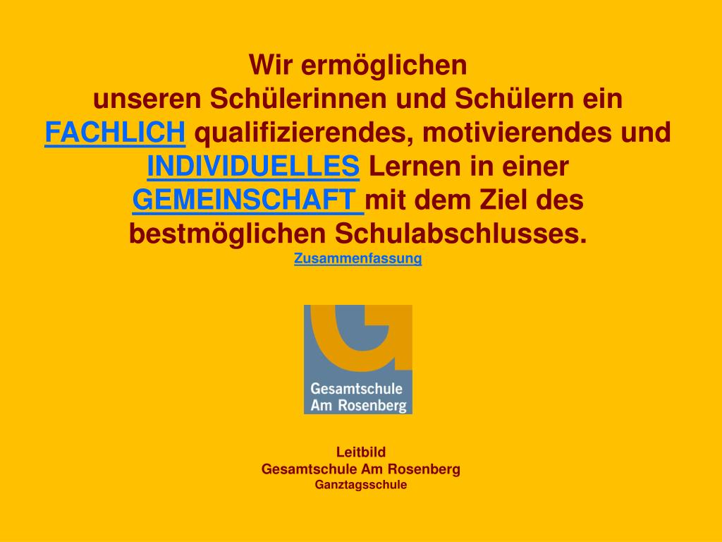 PPT - Leitbild Gesamtschule Am Rosenberg Ganztagsschule PowerPoint ...