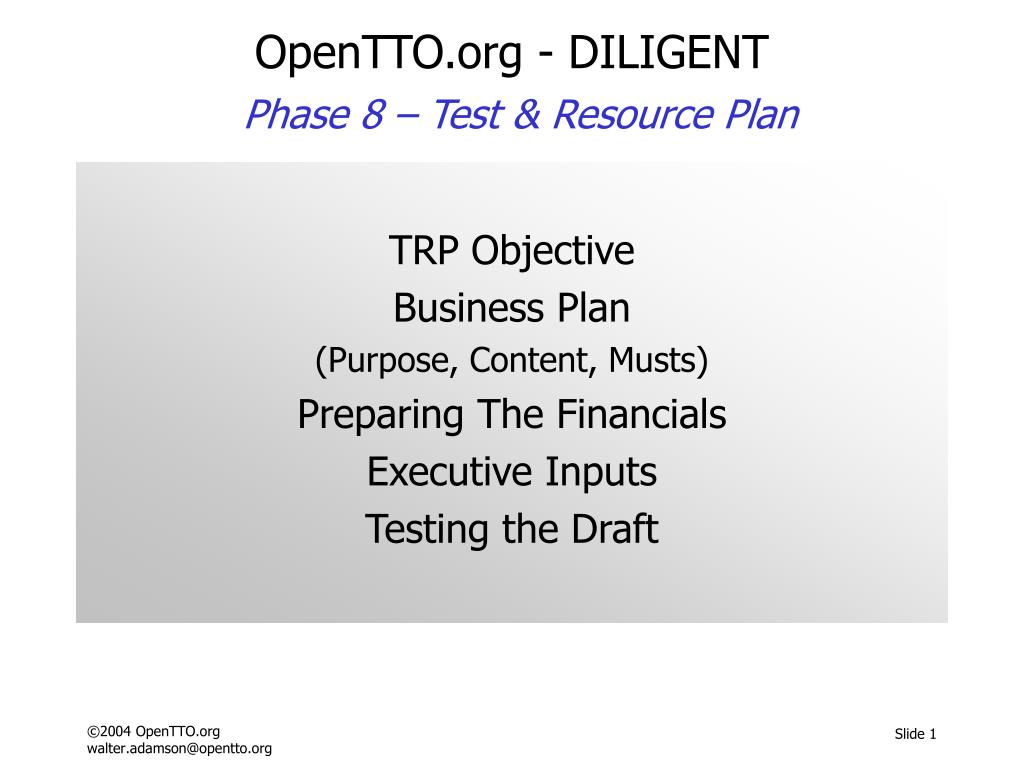 PPT - OpenTTO - DILIGENT Phase 8 – Test & Resource Plan PowerPoint ...