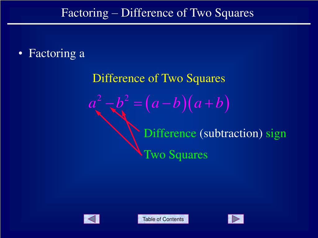 PPT - Factoring – Difference of Two Squares PowerPoint Presentation ...