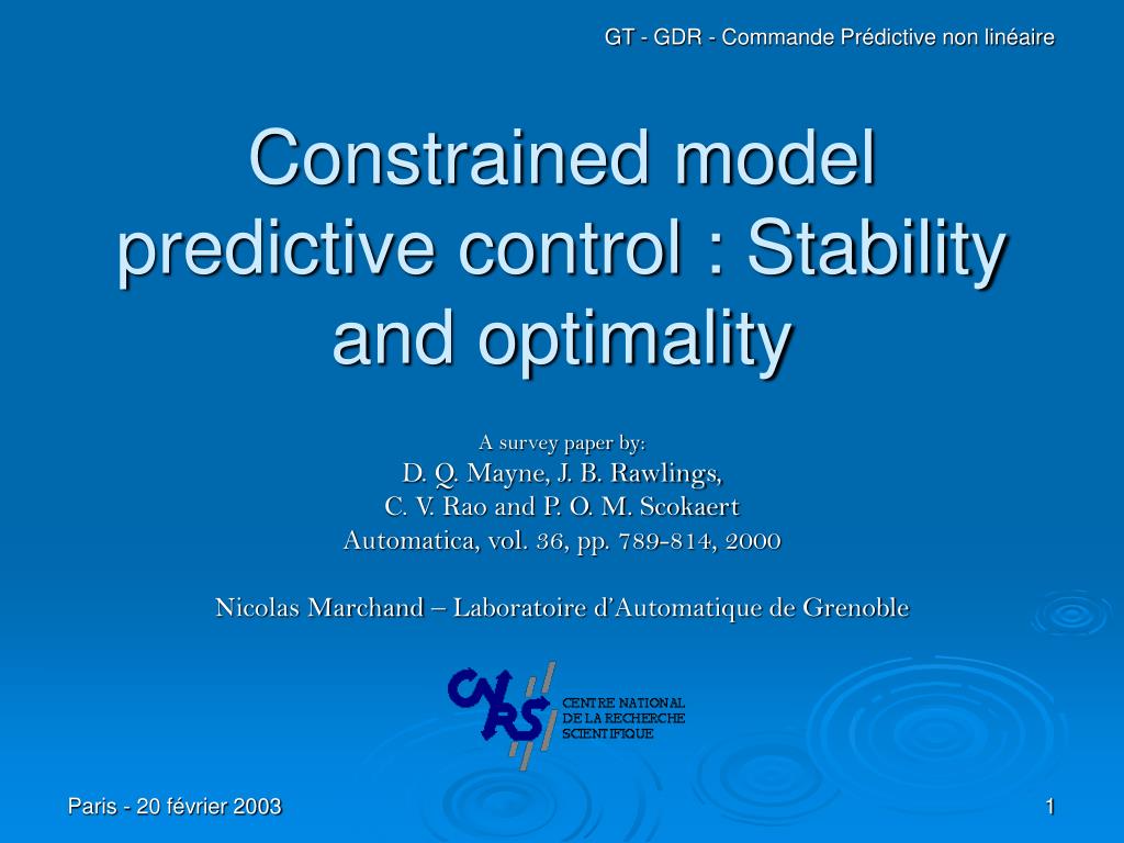 PPT - Constrained model predictive control : Stability and optimality ...