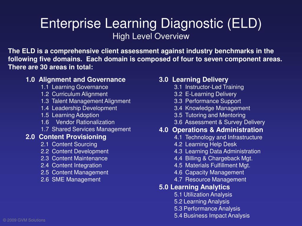 PPT - Enterprise Learning Diagnostic (ELD) High Level Overview PowerPoint Presentation - ID:5055383