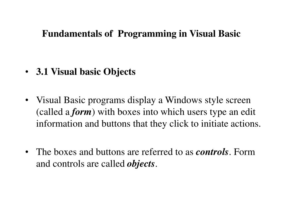 PPT - Fundamentals of Programming in Visual Basic PowerPoint ...