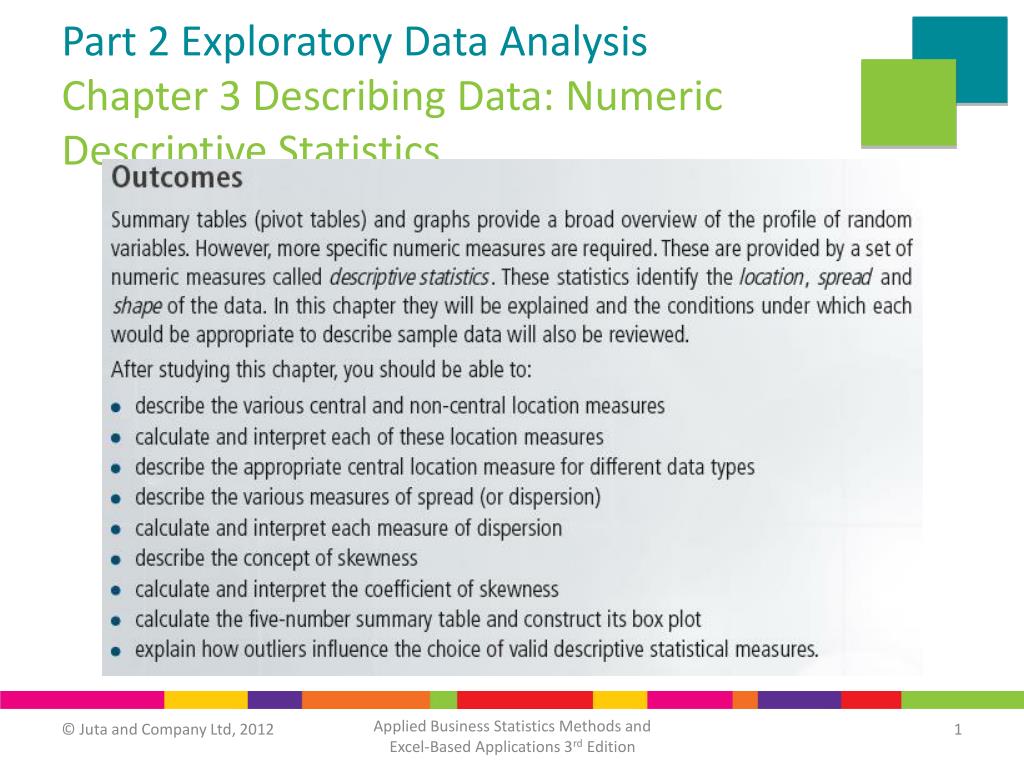 PPT - Part 2 Exploratory Data Analysis Chapter 3 Describing Data: Numeric Descriptive Statistics ...