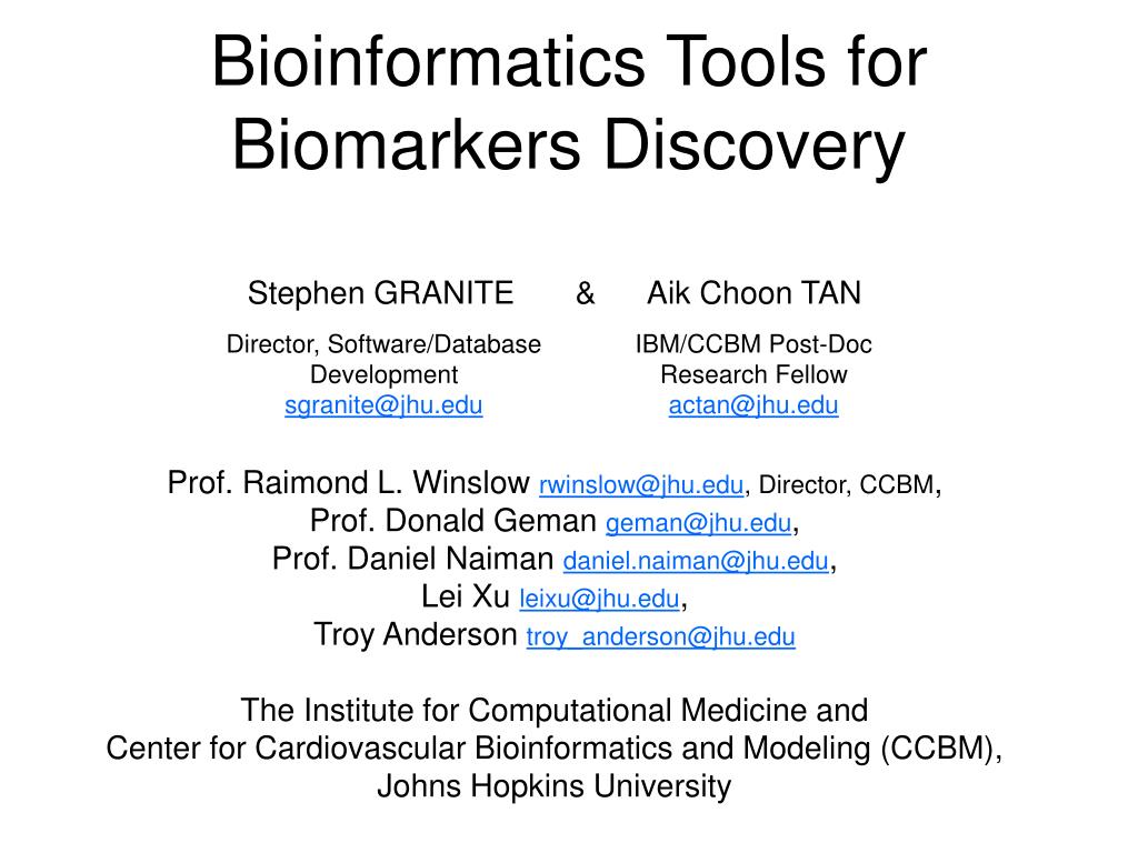 PPT - Bioinformatics Tools for Biomarkers Discovery PowerPoint ...