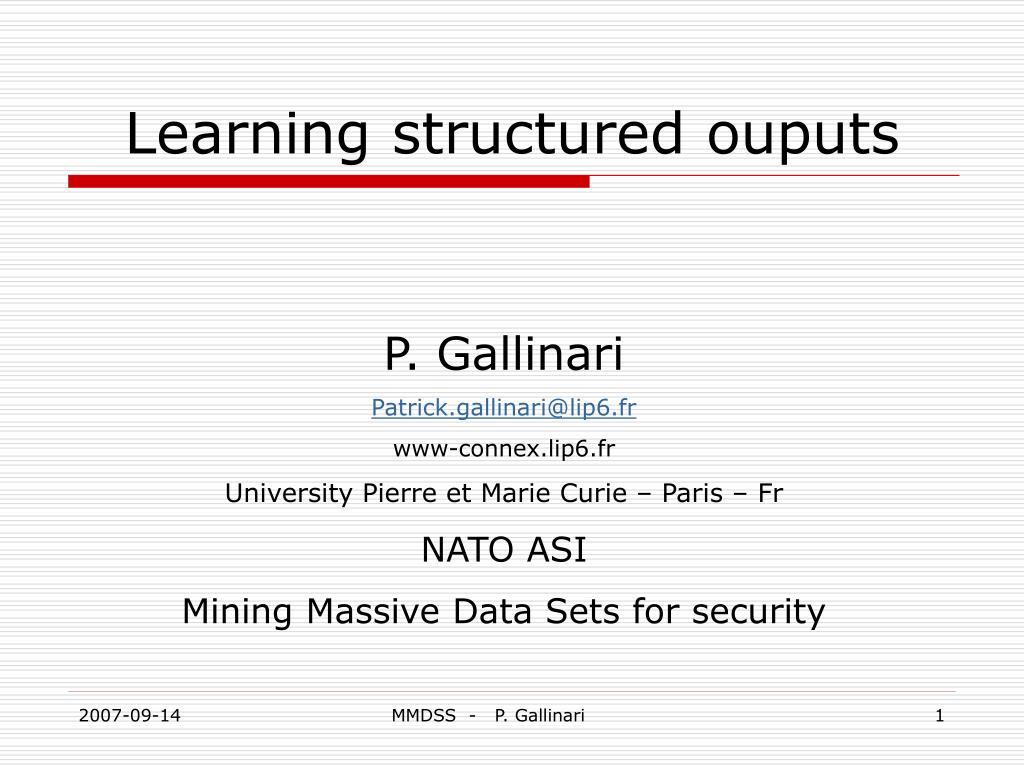 PPT - Learning structured ouputs PowerPoint Presentation, free download ...