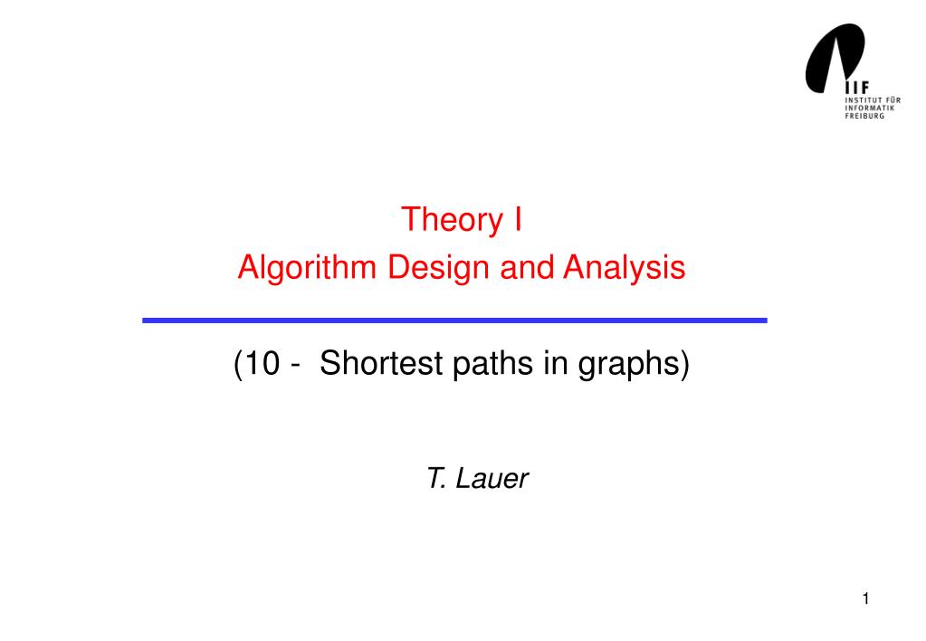 PPT - Theory I Algorithm Design and Analysis (10 - Shortest paths in ...