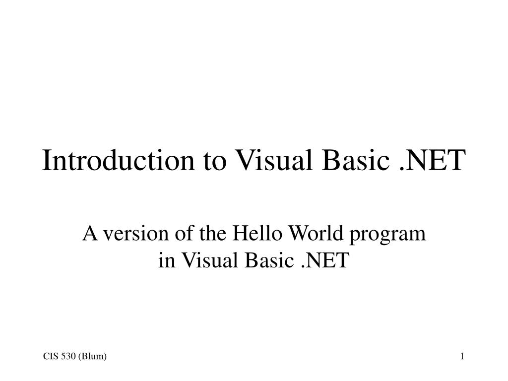 PPT - Introduction to Visual Basic .NET PowerPoint Presentation, free ...