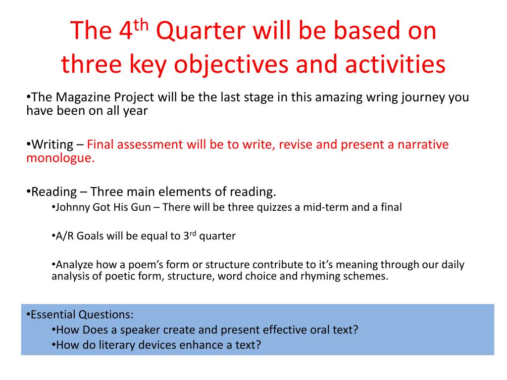 PPT - The 4 th Quarter will be based on three key objectives and ...