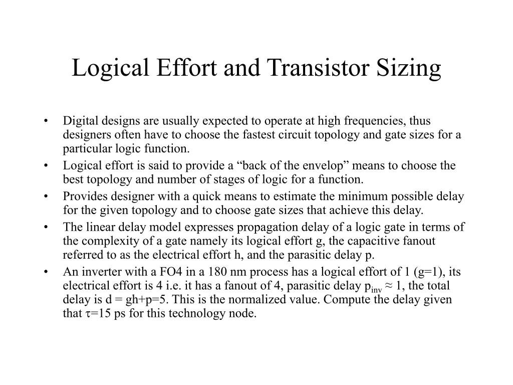 PPT - Logical Effort and Transistor Sizing PowerPoint Presentation ...