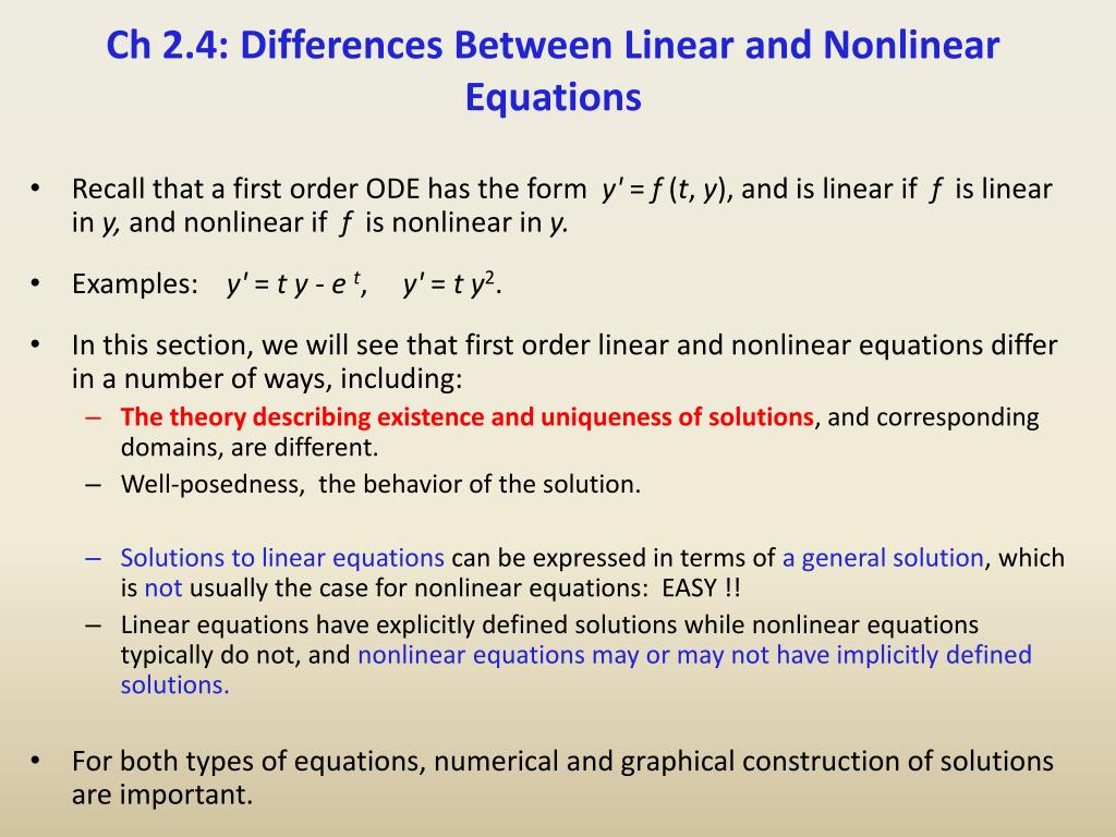 PPT - Ch 2.4: Differences Between Linear and Nonlinear Equations ...