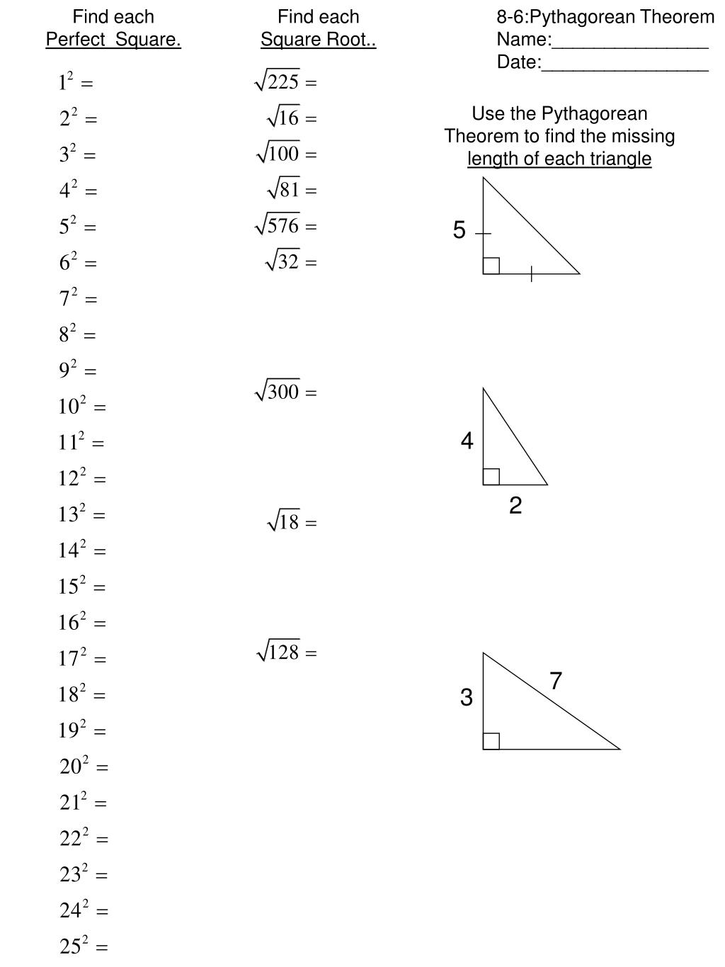 PPT - 8-6:Pythagorean Theorem Name:_______________ Date ...