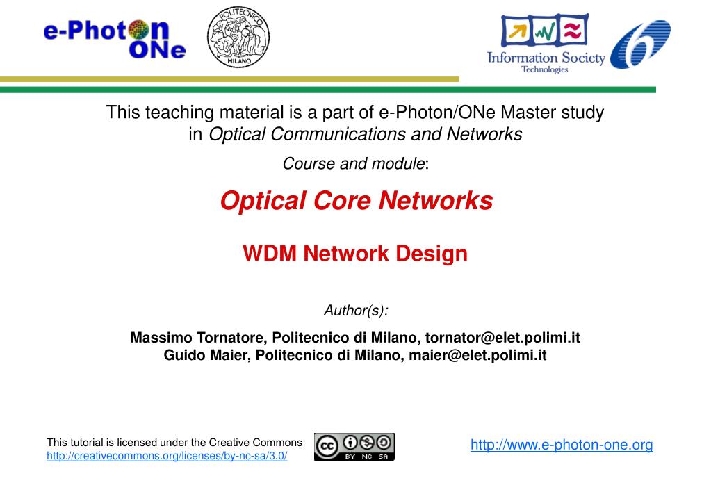 PPT - Optical Core Networks WDM Network Design PowerPoint Presentation ...