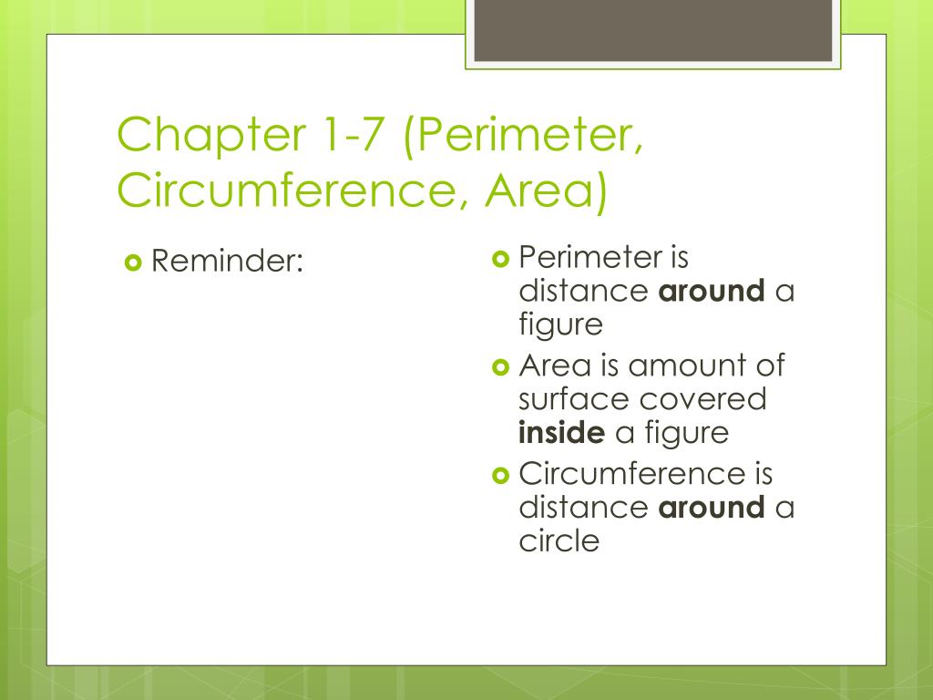 PPT - Chapter 1-7 (Perimeter, Circumference, Area) PowerPoint ...