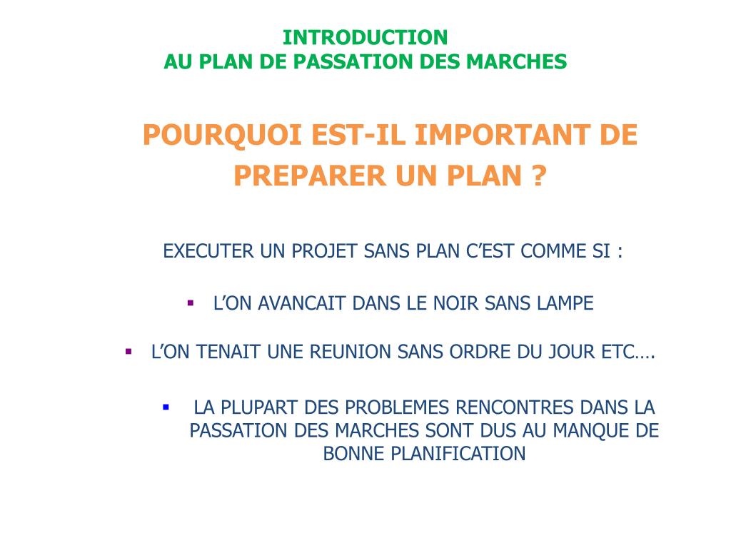 PPT - INTRODUCTION AU PLAN DE PASSATION DES MARCHES PowerPoint ...