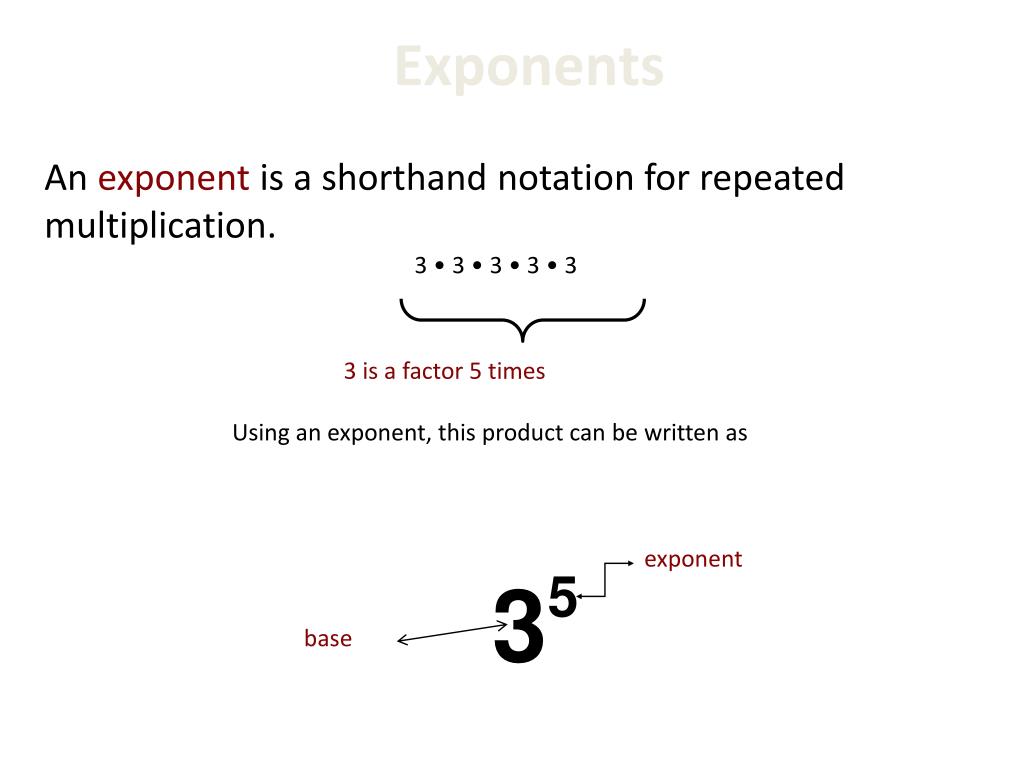 PPT - An exponent is a shorthand notation for repeated multiplication. PowerPoint Presentation ...